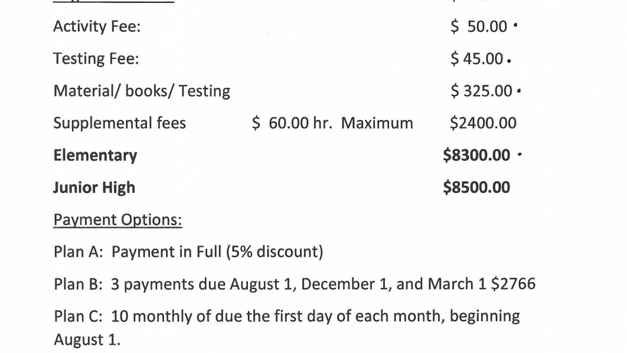 2023-2024 School Fees | The Reading Clinic School