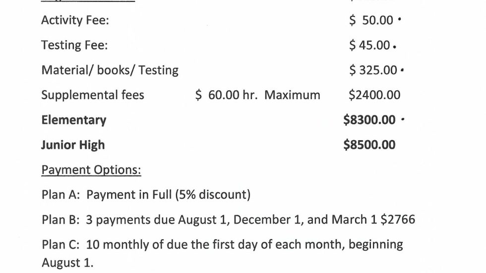2023-2024 School Fees | The Reading Clinic School
